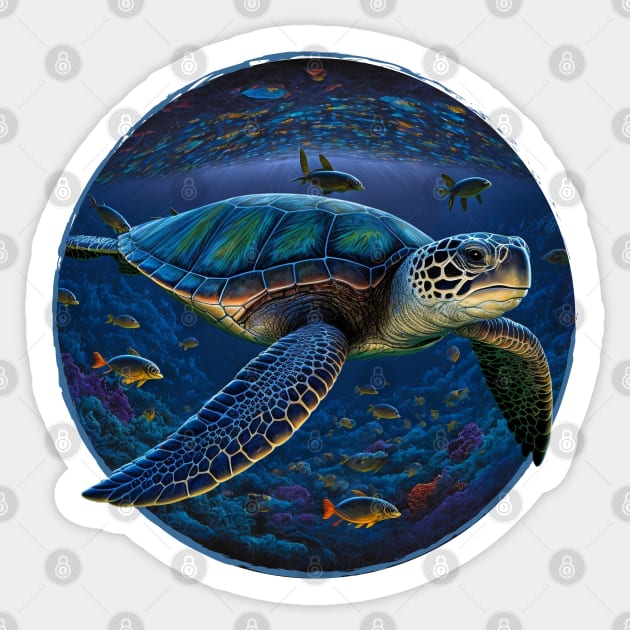 Sea Turtle Art - Oil Painting - Sticker | TeePublic