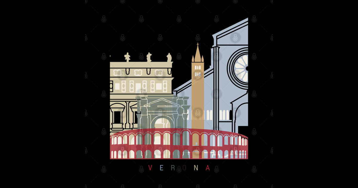 Verona skyline poster - Skyline - Sticker | TeePublic