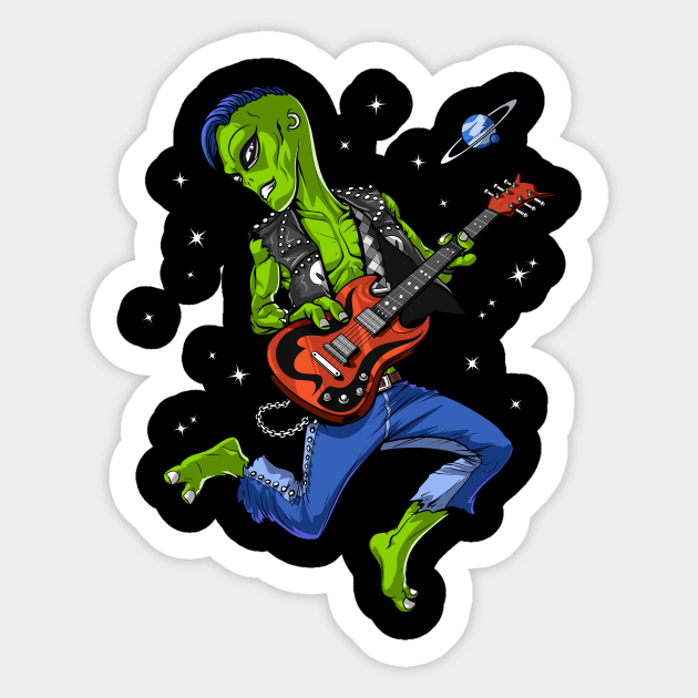 Space Alien Playing Guitar - Alien Guitar - Sticker | TeePublic