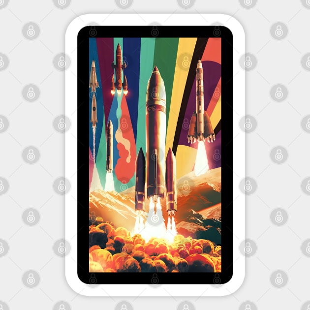 Retro sci fi rocket collage art - Retro Rocket - Sticker | TeePublic