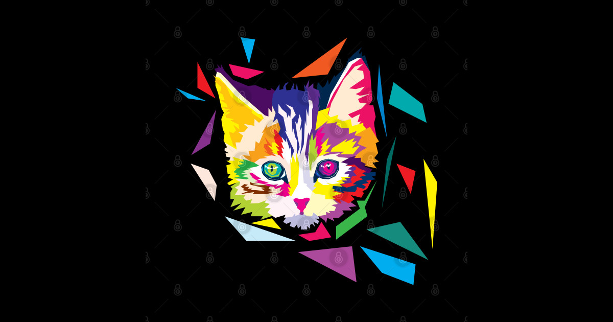 Cute kitten in colorful polygons - Cat - Sticker | TeePublic