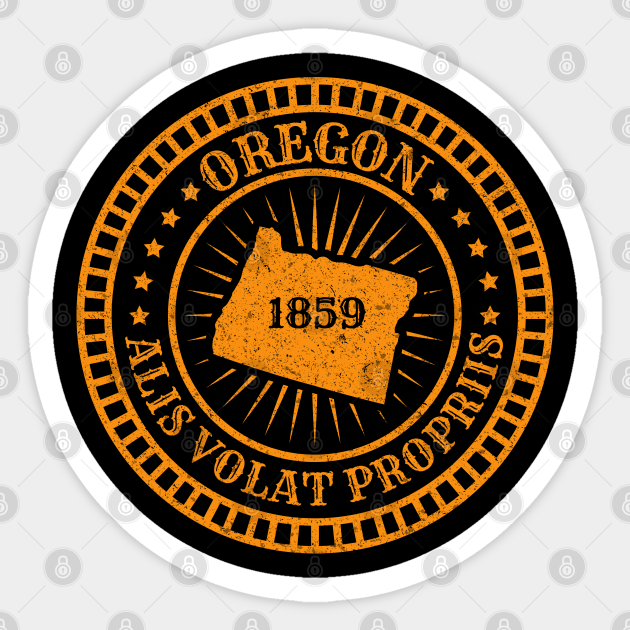 Oregon - State Slogan Motto Map Badge - Alis Volat Propriis Beaver ...
