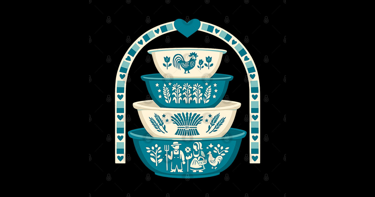 Retro Pyrex Bowl Stack and Ribbon Grid Art - Vintage Pyrex Patterns ...