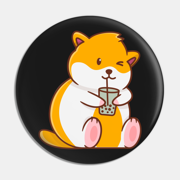 Happy kawaii hamster drinking boba tea - Aesthetic - Pin | TeePublic