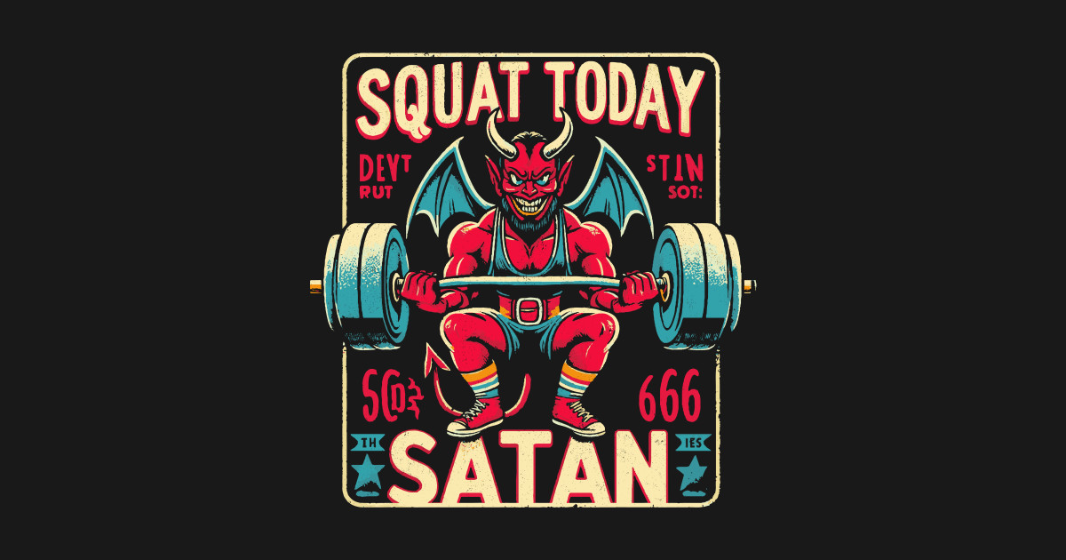 Squat Today Satan - Cartoon Devil - Workout Gym - Squat - T-Shirt ...