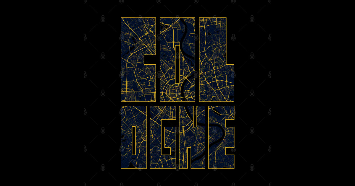 Cologne, Germany City Map Typography - Gold Art Deco - Cologne ...