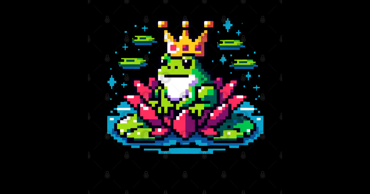 Pixel Frog King - 8bit Crowned Amphibian Art - 8bit Frog King - Sticker | TeePublic