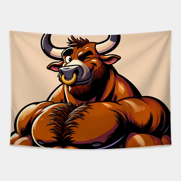 Muscular Winking Bull Anthro Furry Minotaur Design - Furry - Tapestry ...