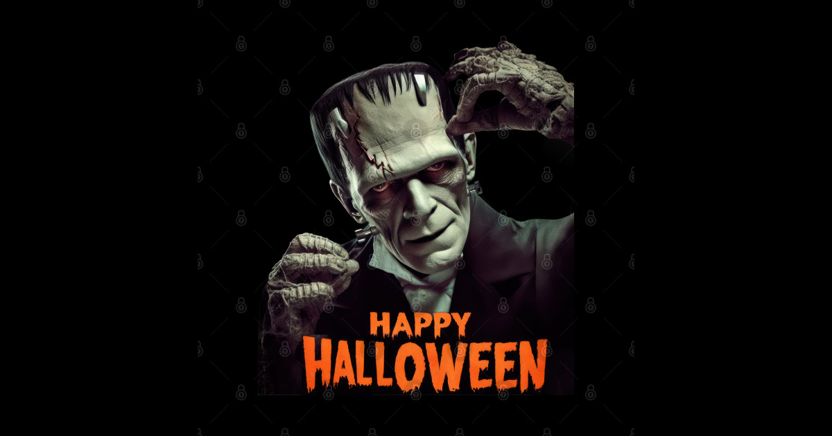 Frankenstein: Happy Halloween - Happy Halloween - Sticker | TeePublic