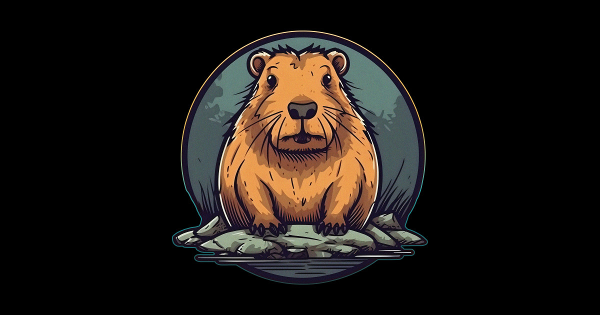 Cute capybara in pong. Cartoon logo illustration - Capybara - Sticker ...