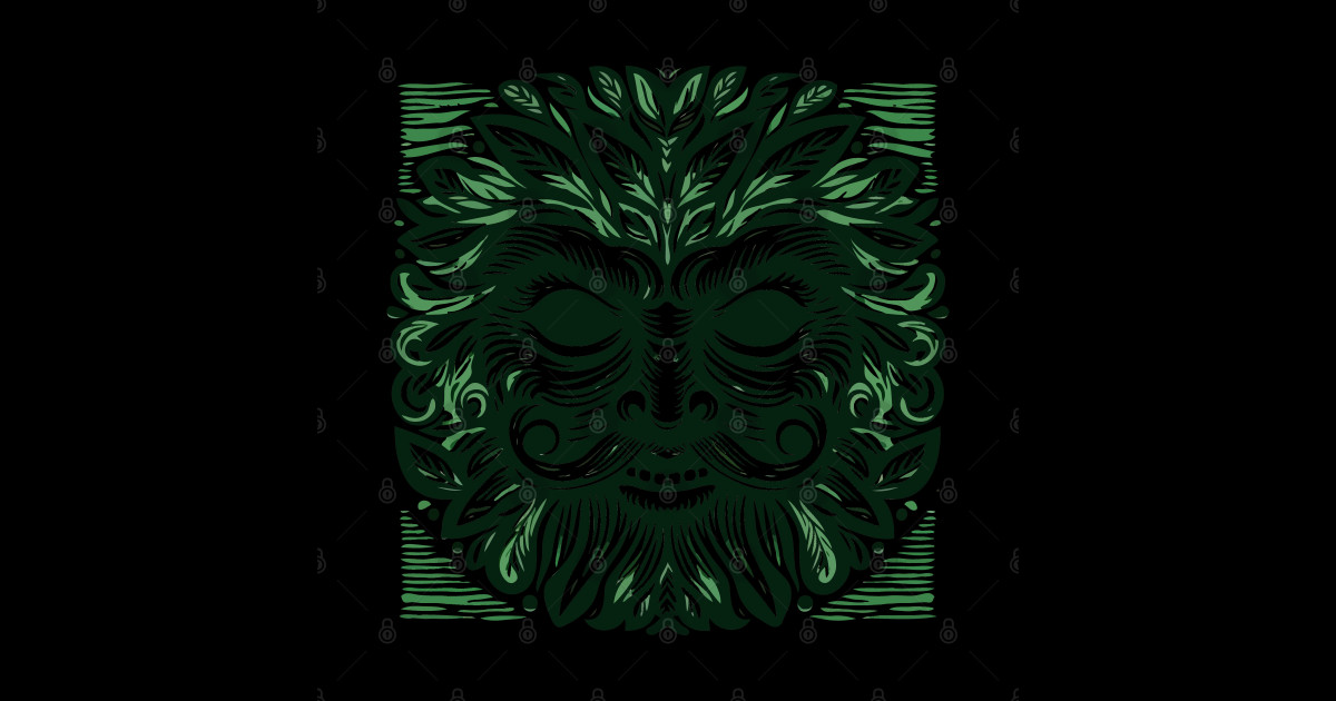 Folklore. Green Man linocut - Folklore - Sticker | TeePublic