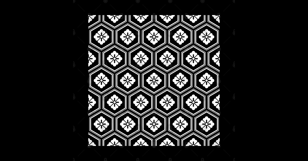 Traditional Japanese Kikko Pattern Black and White - Japanese Kikko - Sticker | TeePublic