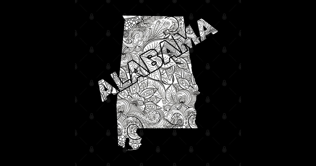 Mandala art map of Alabama with text in white - Alabama - Posters and ...