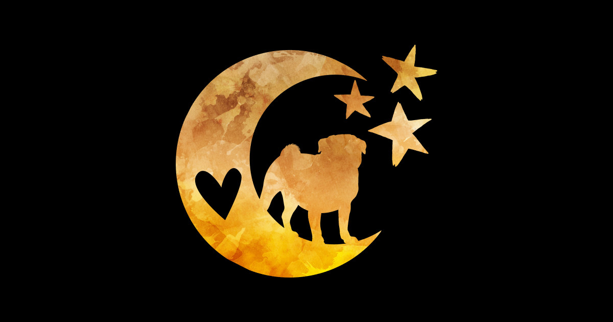 Pug on a half moon with stars - Pug - Sticker | TeePublic