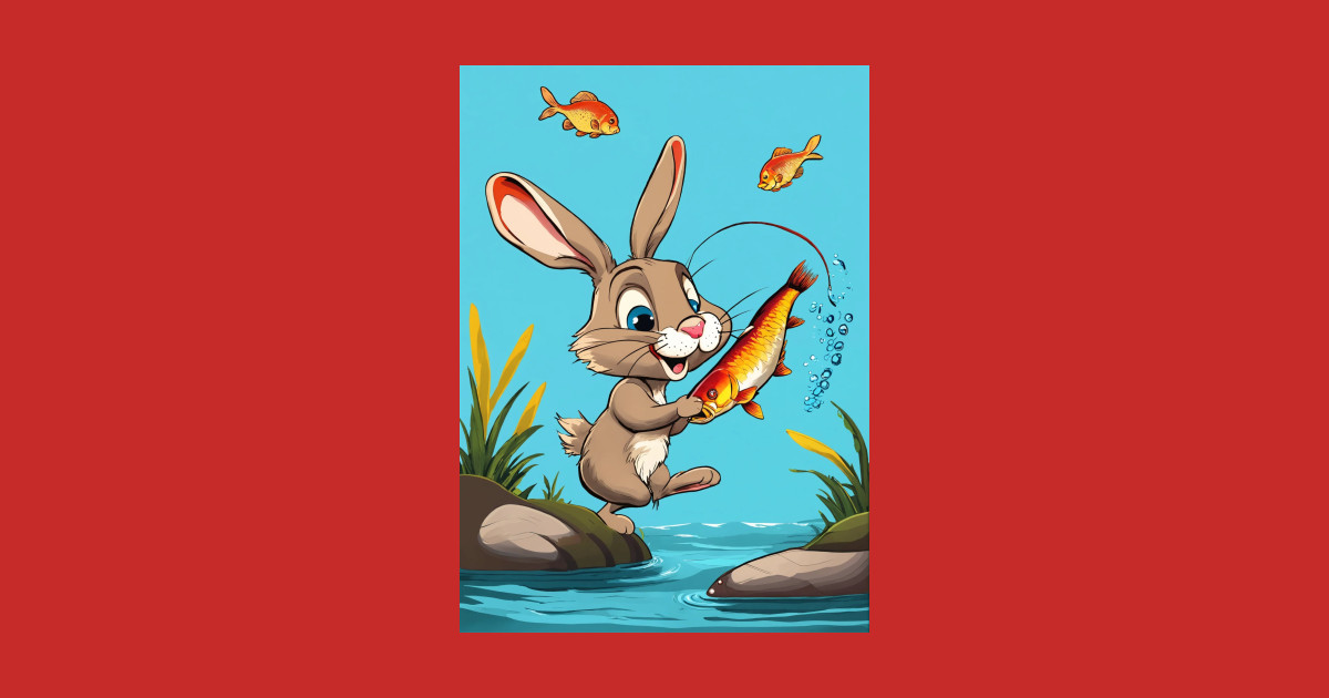 cartoon rabbit catching fish - Cartoon Rabbit Catching Fish - T-Shirt ...
