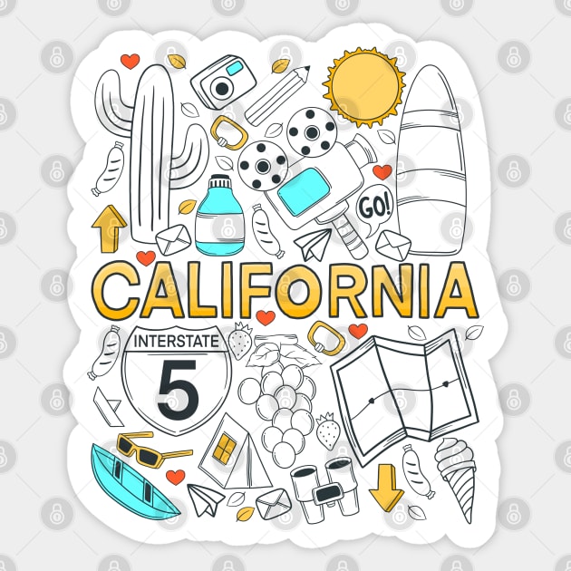 California Color Doodle - California Love - Sticker | TeePublic