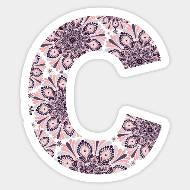 Dark Mandala Letter Capital C Grey - Letter C - Sticker | TeePublic