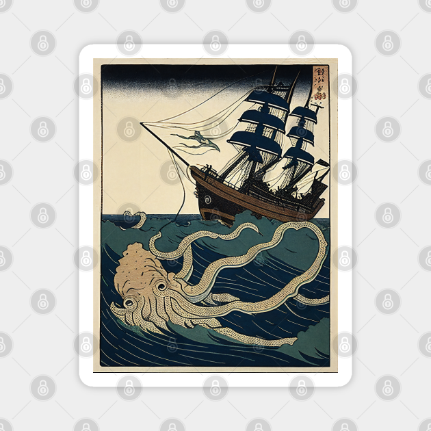Giant Squid Attacking A Ship - Giant Squid - Magnet | TeePublic
