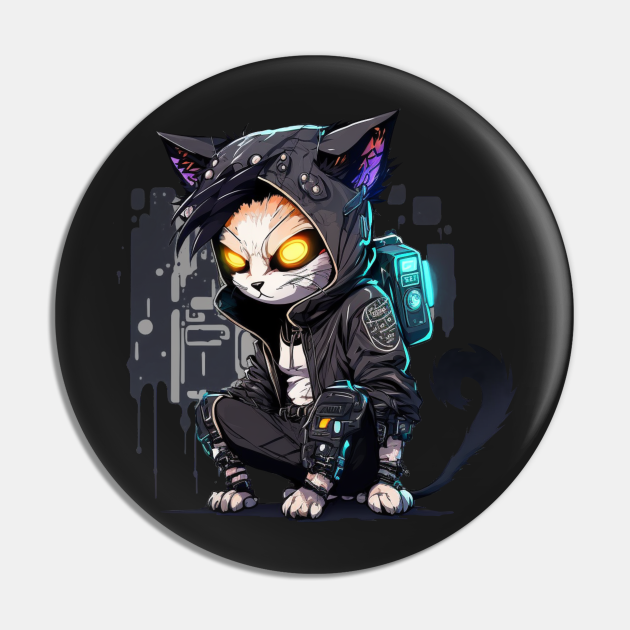 Hacker Cat Cyberpunk Dark Design (For Dark Background) - Hacker - Pin ...