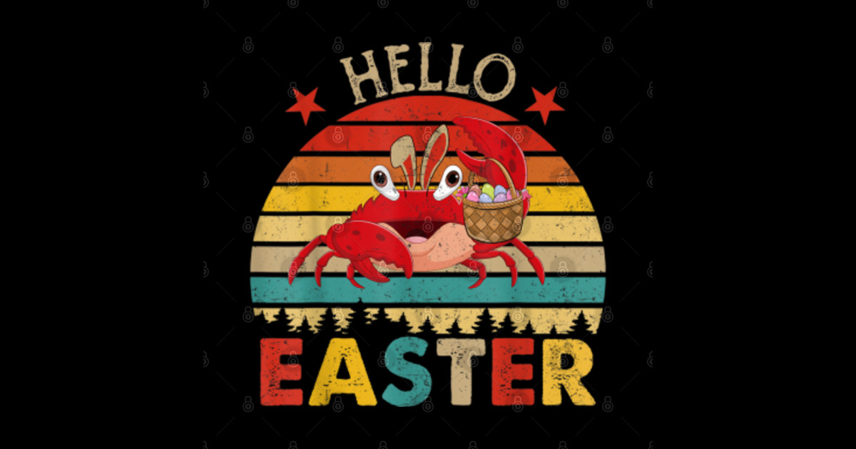 Vintage Retro Hello Easter Bunny Crab Hunting Eggs Basket - Easter ...