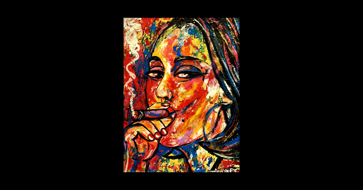 Puffin the leaf - Woman Smoking Cigar - Sticker | TeePublic