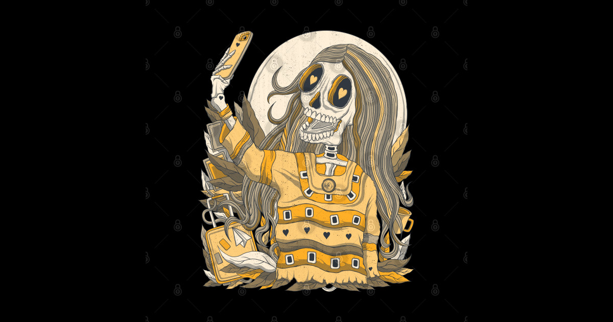 The Selfie Nature Lover - Skeleton Illustration - Sticker | TeePublic
