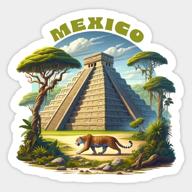 Mayan pyramid and jaguar Mexico - Mayan Step Pyramid - Sticker | TeePublic