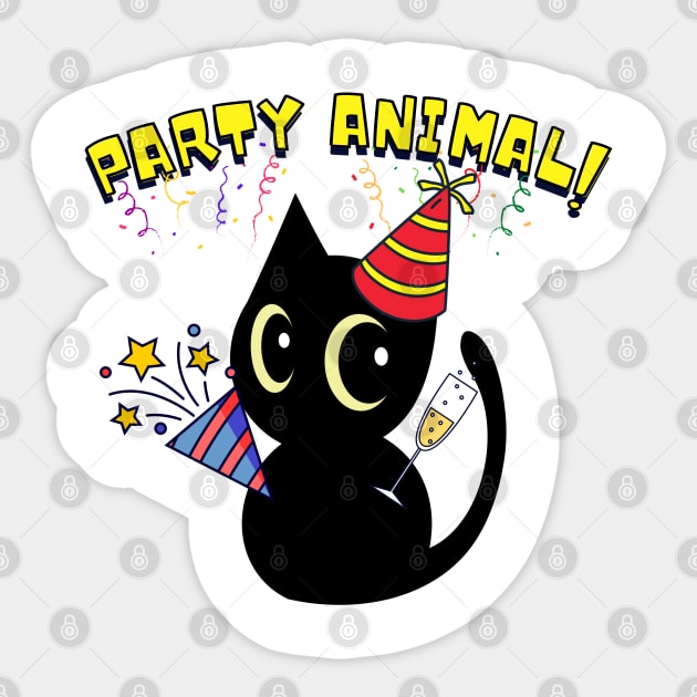 Party Animal Black Cat - Party Animal - Sticker | TeePublic