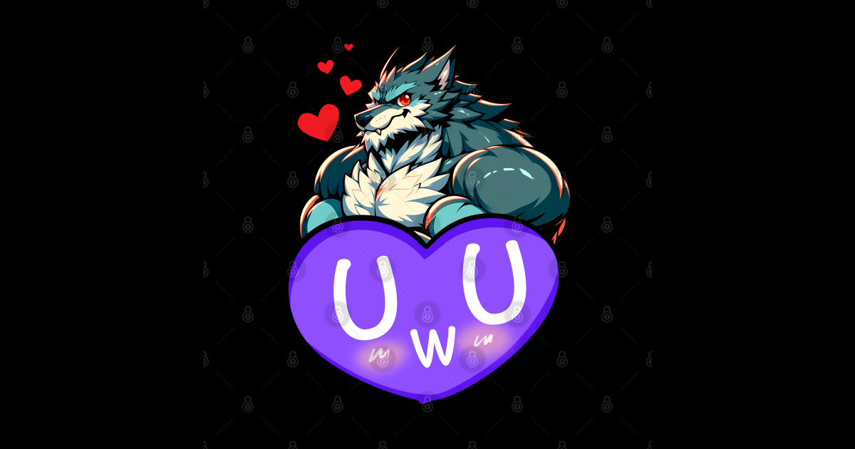 Blushing UwU Furry Anthro Werewolf Heart - Furry - Sticker | TeePublic