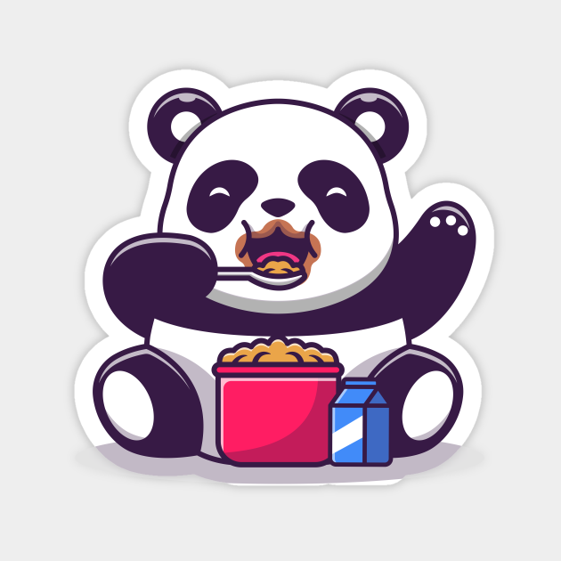 Cute Panda Eating Cereal And Milk Breakfast - Breakfast - Magnet ...