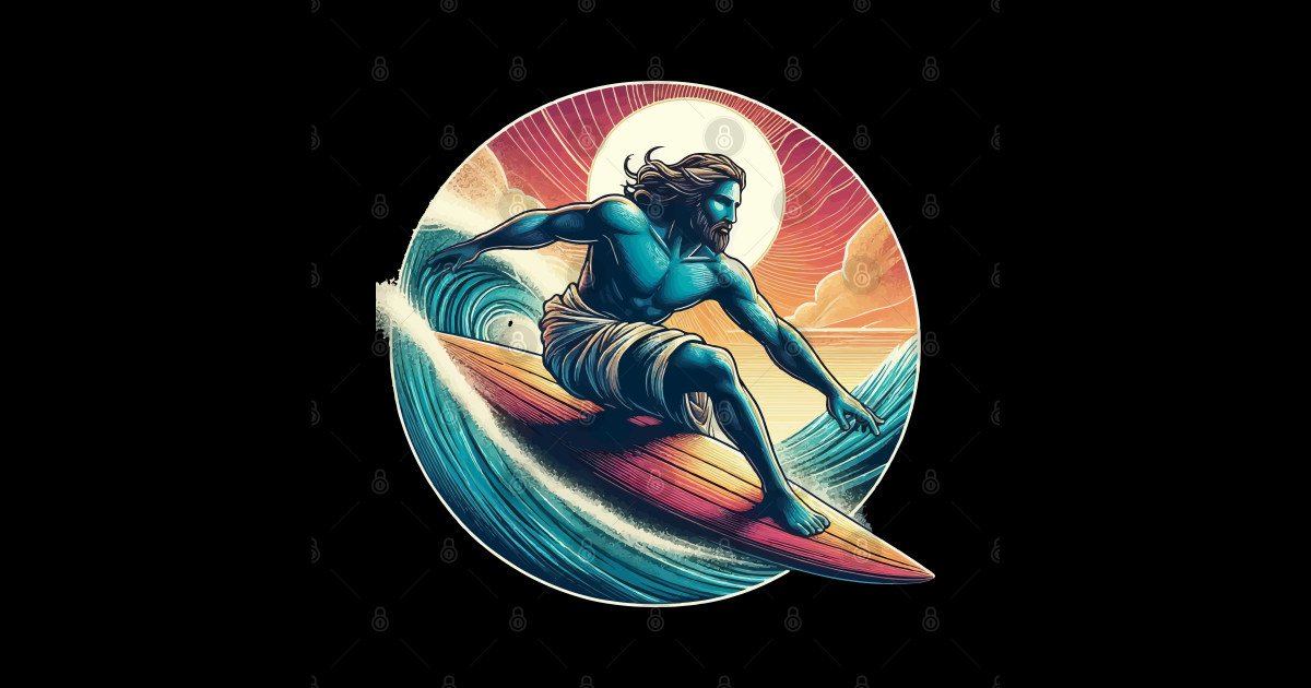 Retro Jesus Christ On Surfboard - Jesus Christ - Sticker | TeePublic