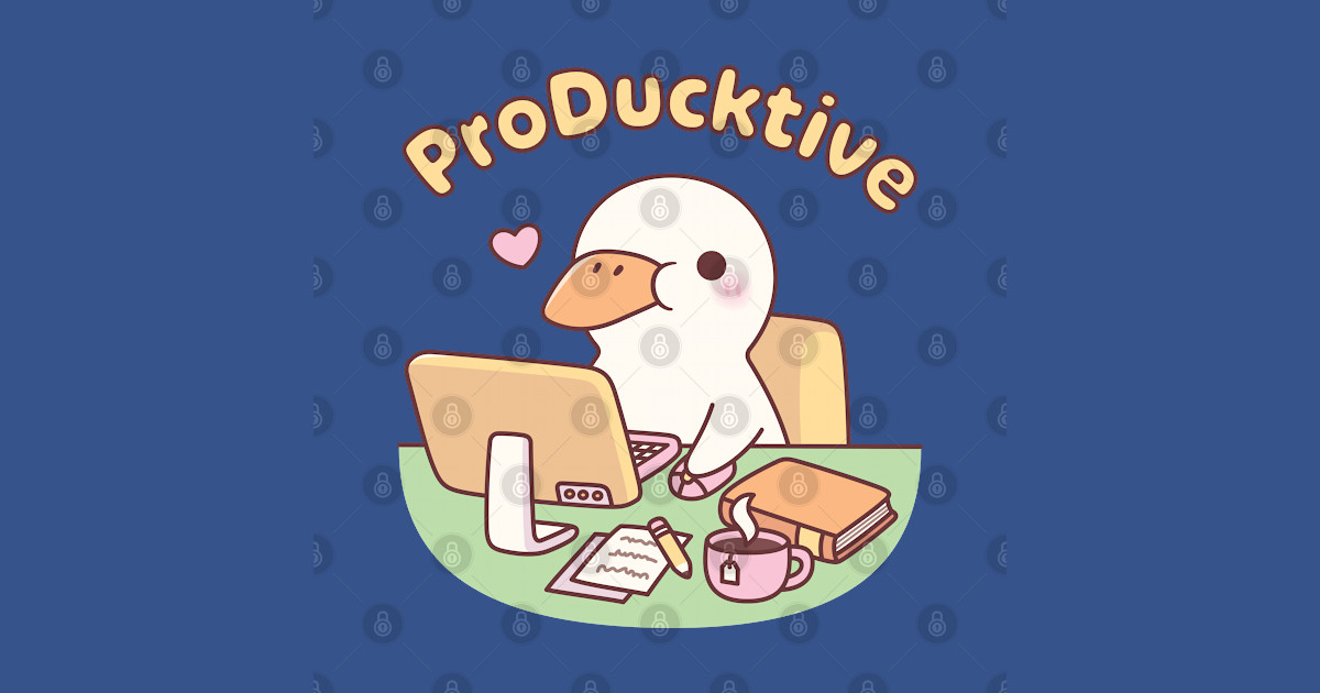 Cute Duck Working On Computer Producktive Pun - Cute Duck - T-Shirt ...