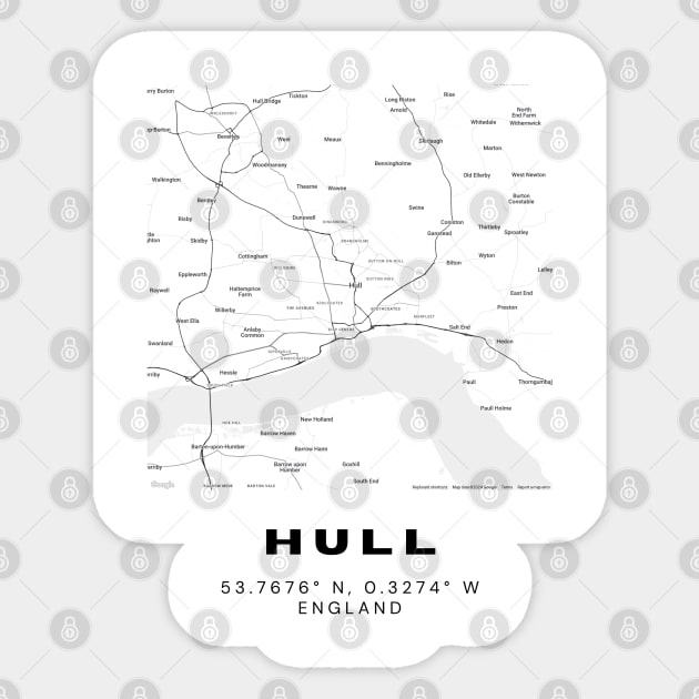 Minimalist Hull Map Art | Black and White Coordinates Print ...