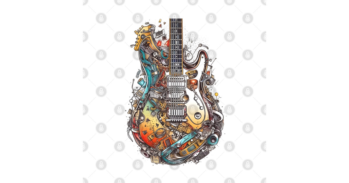 Mechanical Colorful Electric Guitar - Electric Guitar - T-Shirt | TeePublic