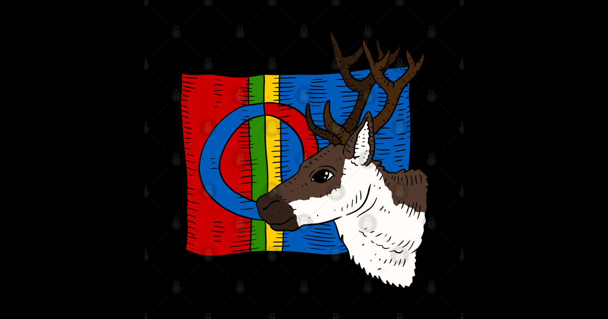 flag of the sami people, hand drawn. with a reindeer. - Sami - T-Shirt ...