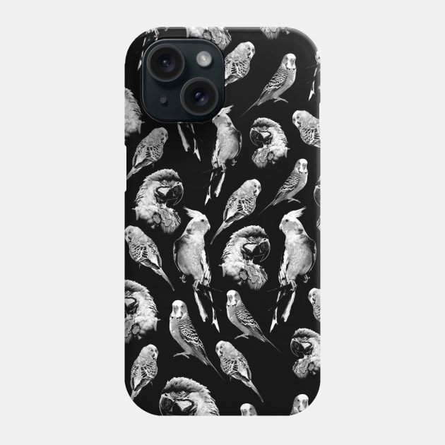 Black and White Parrot Pattern - Parrot Family Pattern - Phone Case ...