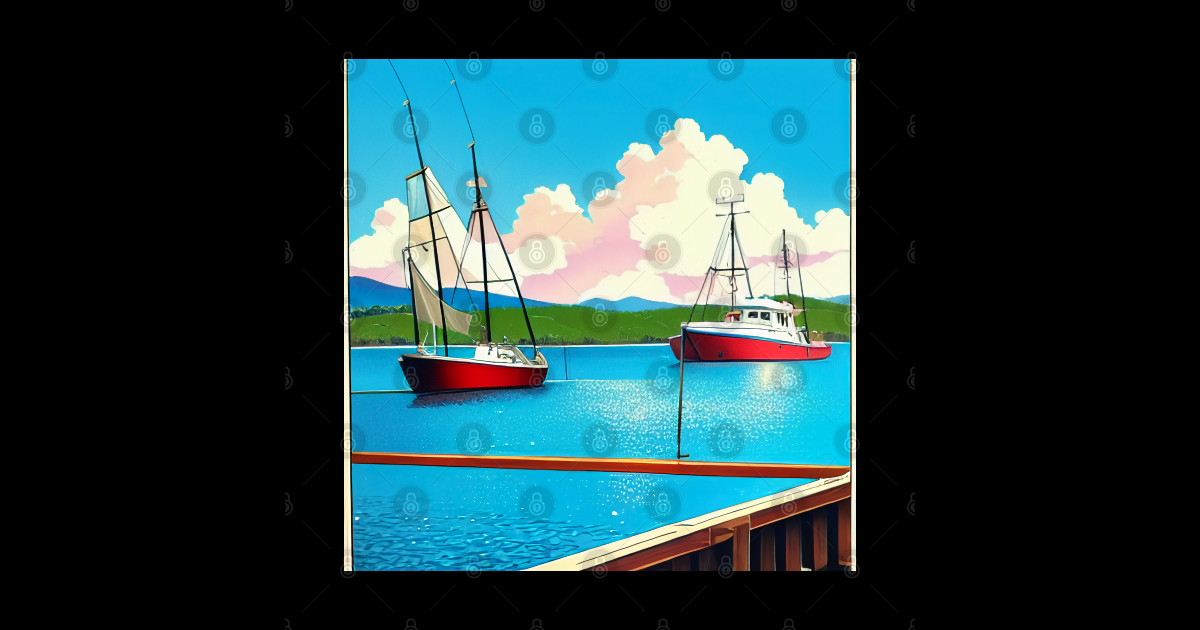 Boat Fishing Dock Poster - Dark - Posters and Art Prints | TeePublic