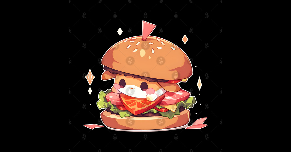 Super Kawaii Chibi Burger Kun - Cute Food Art - Burger Lover - T-Shirt ...