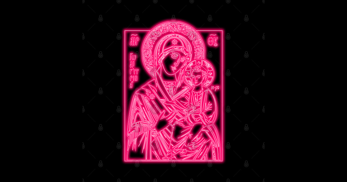Pink Fluo Icon of Virgin Mary and Jesus Christ - Virgin Mary - Sticker ...