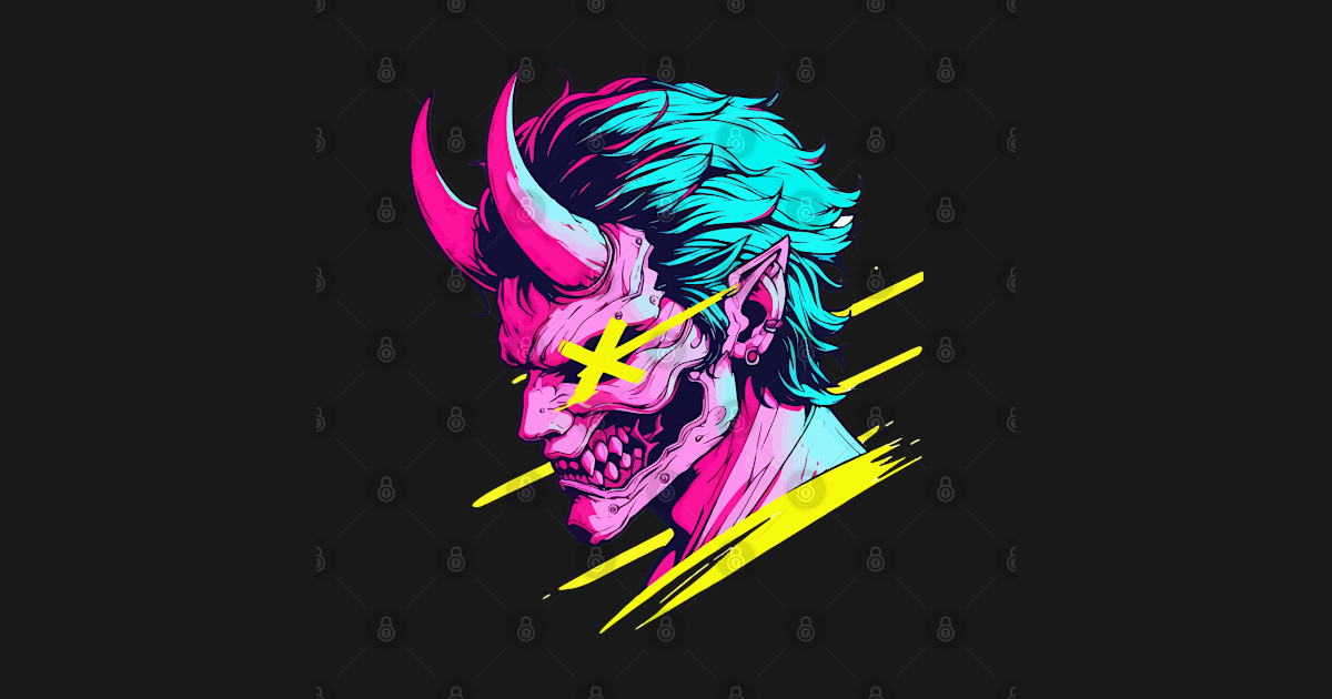 Cool Oni Yokai Hannya Ogre Neon Art - Oni Demon - T-Shirt | TeePublic
