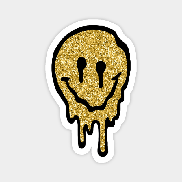Gold Glitter Drippy Smiley Face - Shaka - Magnet | TeePublic