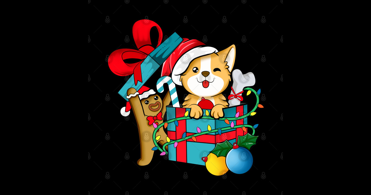 With gingerbread man in package - Corgi Christmas - Christmas Corgi ...