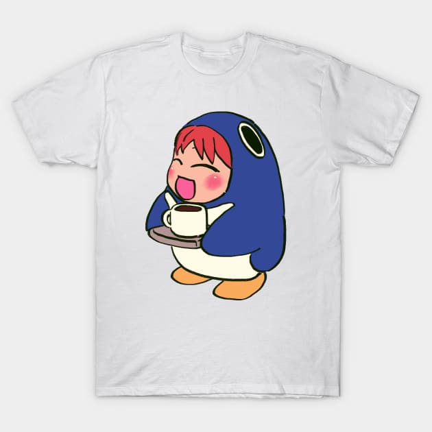 I draw cafe penguin suit chiyo chan serving coffee with a tray ...