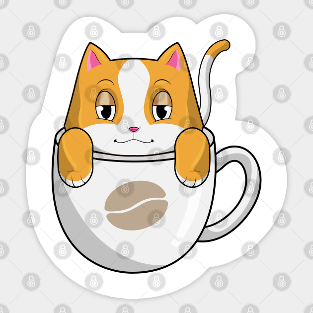 Cat with Coffee Cup - Coffee - Sticker | TeePublic
