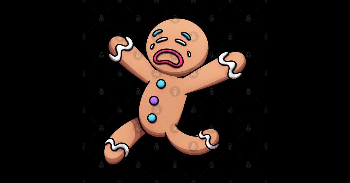 Crying Scared Running Gingerbread Man Cartoon - Crying Scared Running Gingerbread Man - Sticker ...