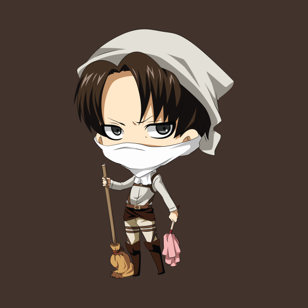 Chibi Levi Ackerman Cleaning Mode - Levi Ackerman - Pin | TeePublic