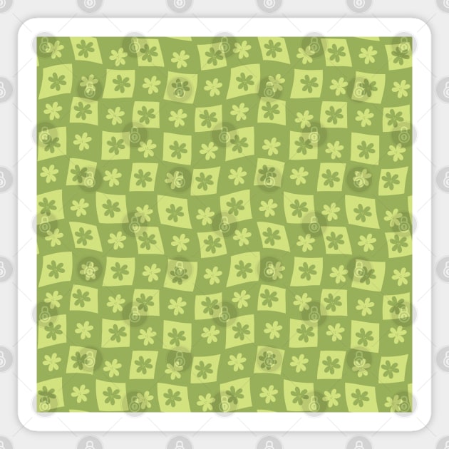 Floral Checker Board - lime and grass green - Floral - Sticker | TeePublic