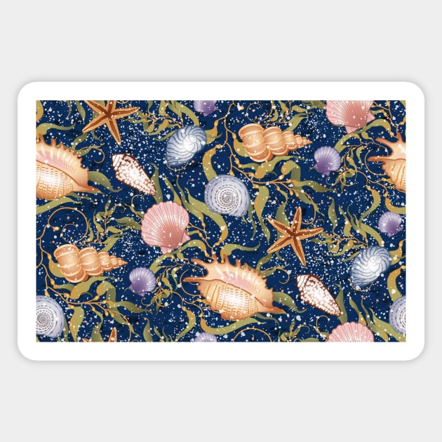 Sea Shells & Kelp-Ocean Blue - Sea Shells - Sticker | TeePublic