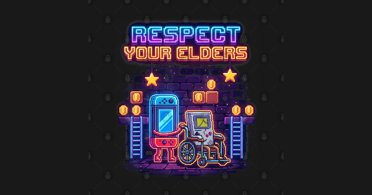 Respect Your Elders Retro Gaming Neon Arcade Style Illustration Design ...