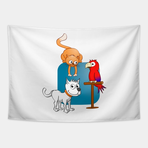 The cat, the dog and the parrot. Vector Illustration - Cat Dog And ...